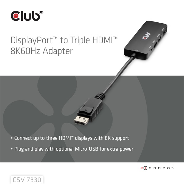 Club3D Átalakító - (DisplayPort 2.1 to 3xHDMI, 8K60Hz, HDR, HDCP 2.3 ...