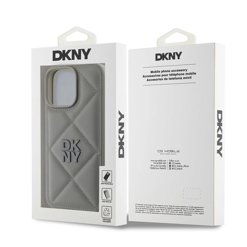 DKNY PU bőr párnázott Stack Logo tok iPhone 16 Pro Max készülékhez szürke