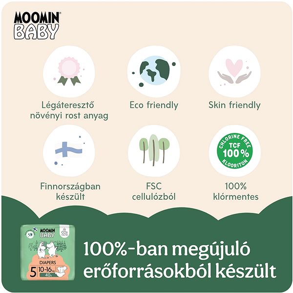 Moomin Baby 5 Maxi 10-16 kg (40 db) eldobható pelenka - öko pelenka és ...