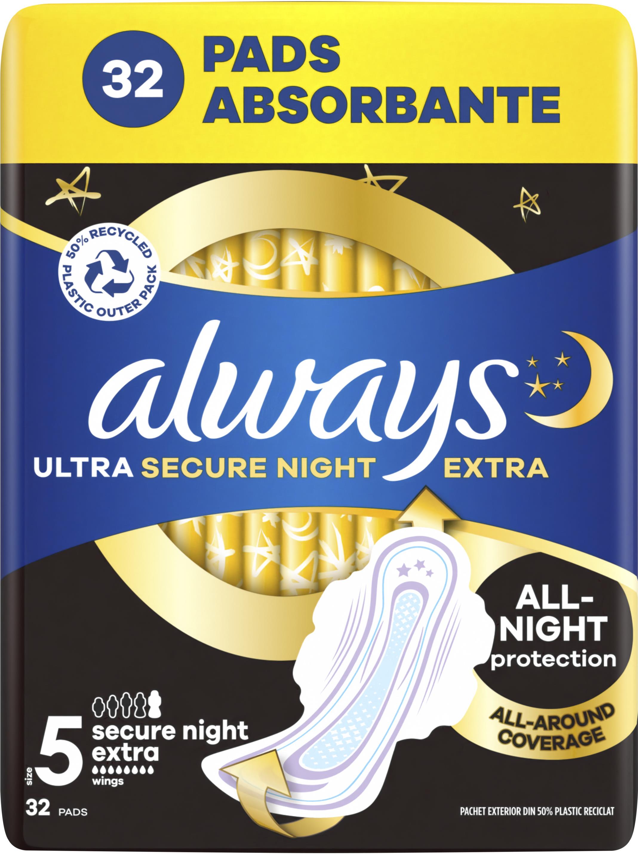 Always Ultra Secure Night Extra, 32db egészségügyi betét - használható ...