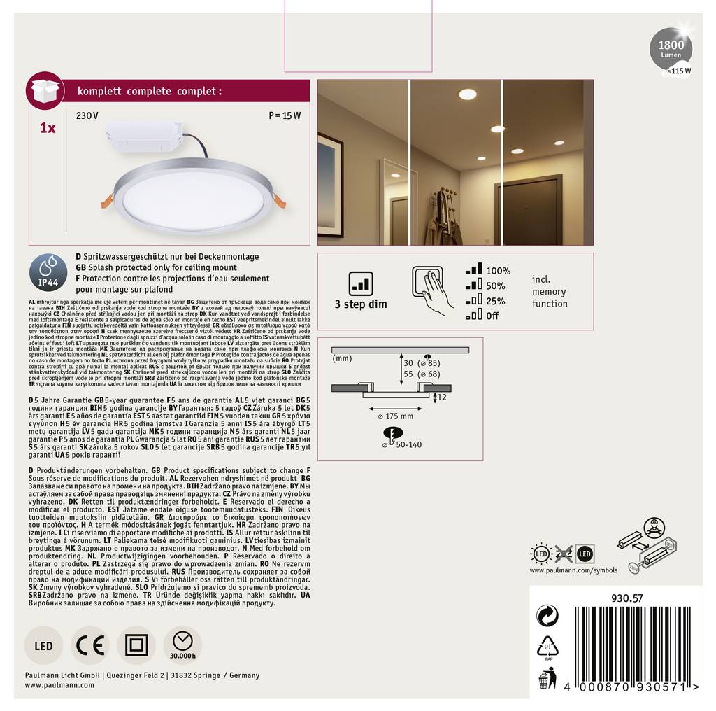 Paulmann AREO VariFit LED-es beépíthető panel LED 13 W Króm (matt) (93057)